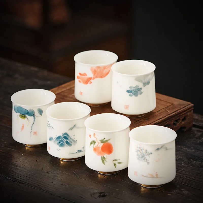 Mutton-Fat-Jade-White-Porcelain-Cups-Engraved-Gold-Heart-Sutra ...