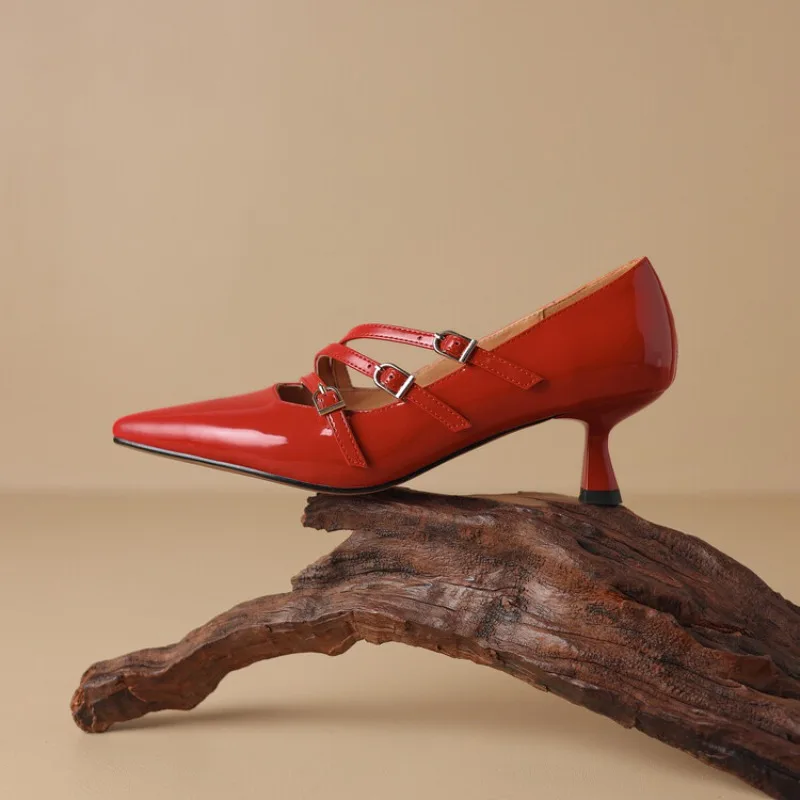2024-Metal-Buckle-Hollow-Sandals-Office-girl-Pointed-5cm-Thin-Heel ...
