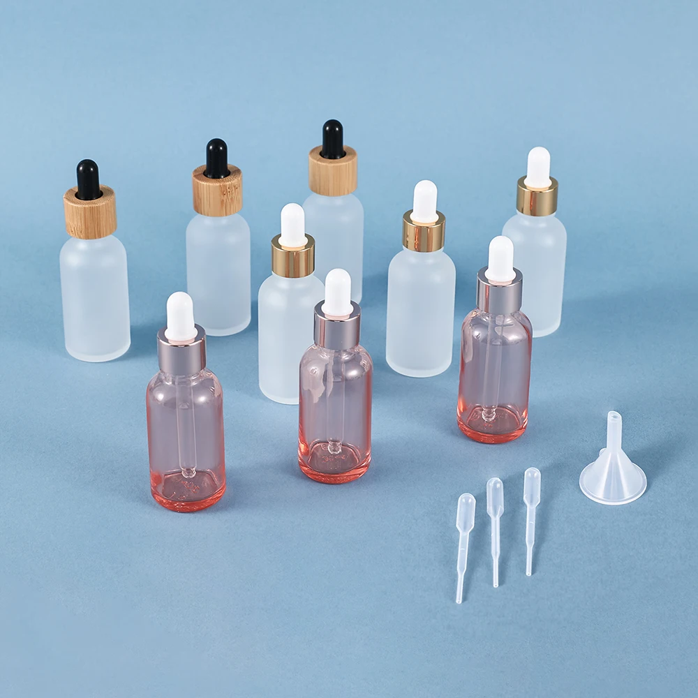 10pcs-Empty-Bamboo-Rosered-Gold-Dropper-Glass-Bottles-Refillable-with-3 ...
