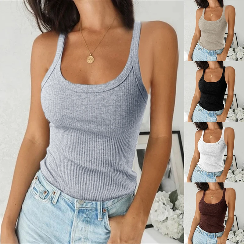 Ronde Hals Zomer Gebreide Vest Mouwloze Vrouwen Sexy Basic T-Shirt Wit Off Shoulder Geribbeld ...