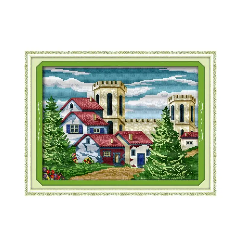 Little castle cross stitch kit 14ct 11ct count printed canvas stitching ...