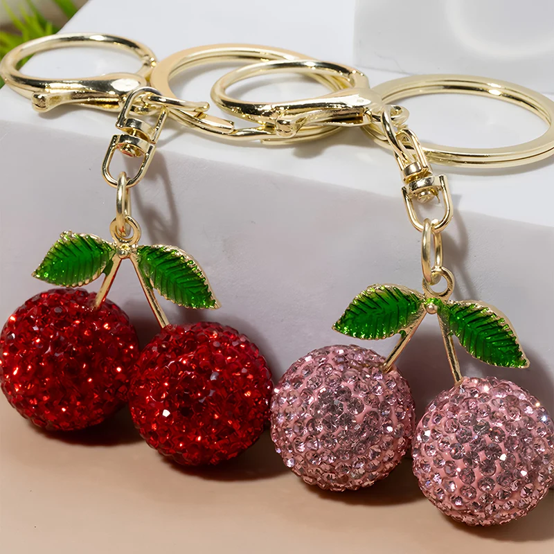 1 Pcs Fashion Alloy Rhinestone Simulation Cherry Pendant Keychain ...