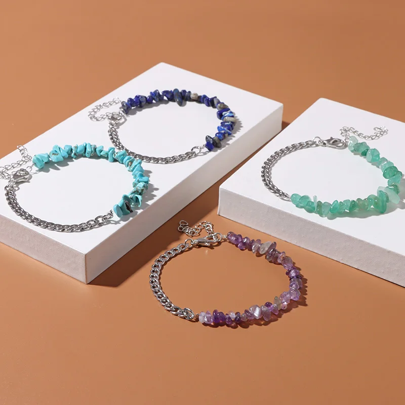 Natural-3-5mm-Irregular-Chip-Stone-Bracelets-Silver-Color-Chain ...