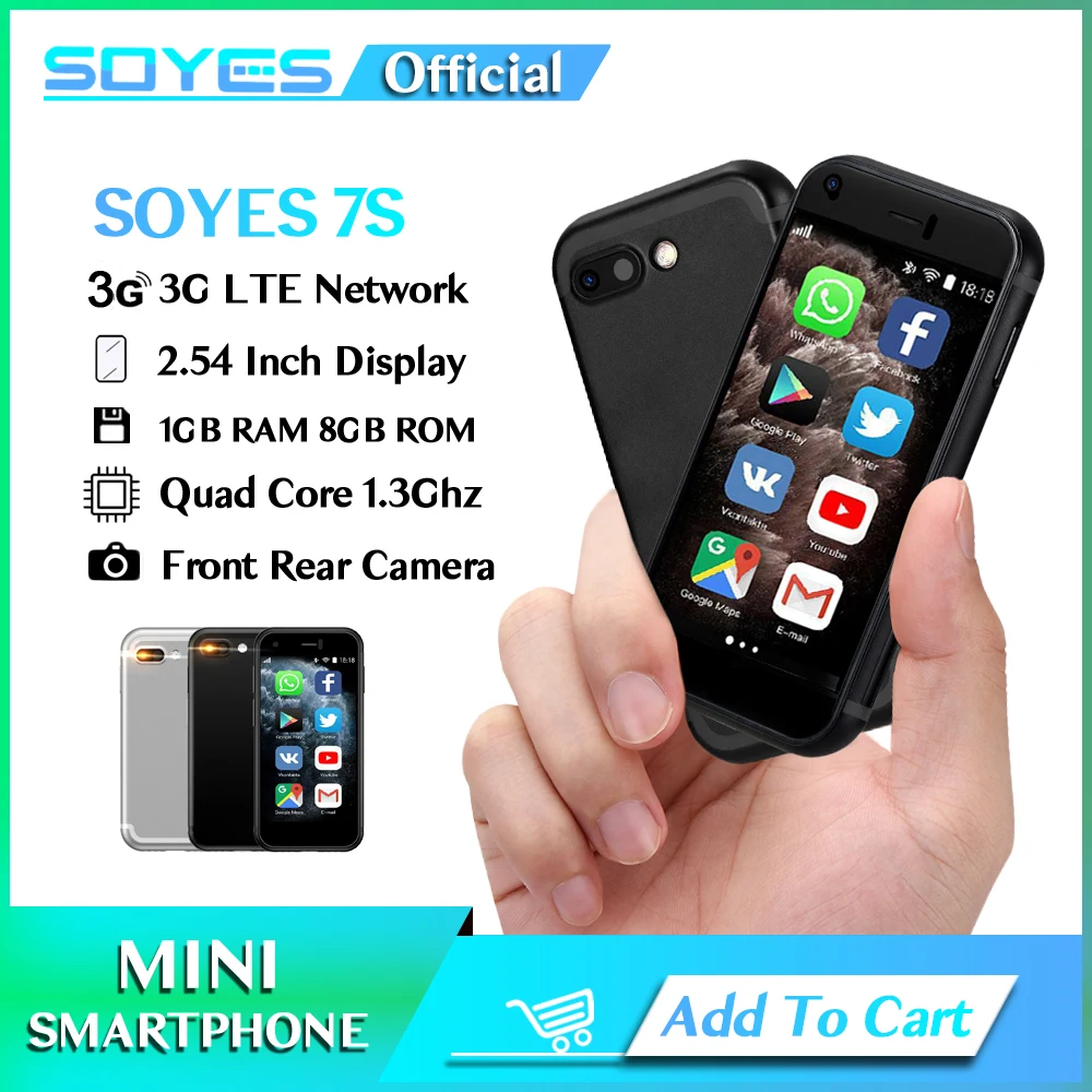 SOYES 7S 미니 안드로이드 스마트폰, 2.54 인치 고해상도 쿼드 코어, 1GB RAM, 8GB ROM, 듀얼 SIM ...