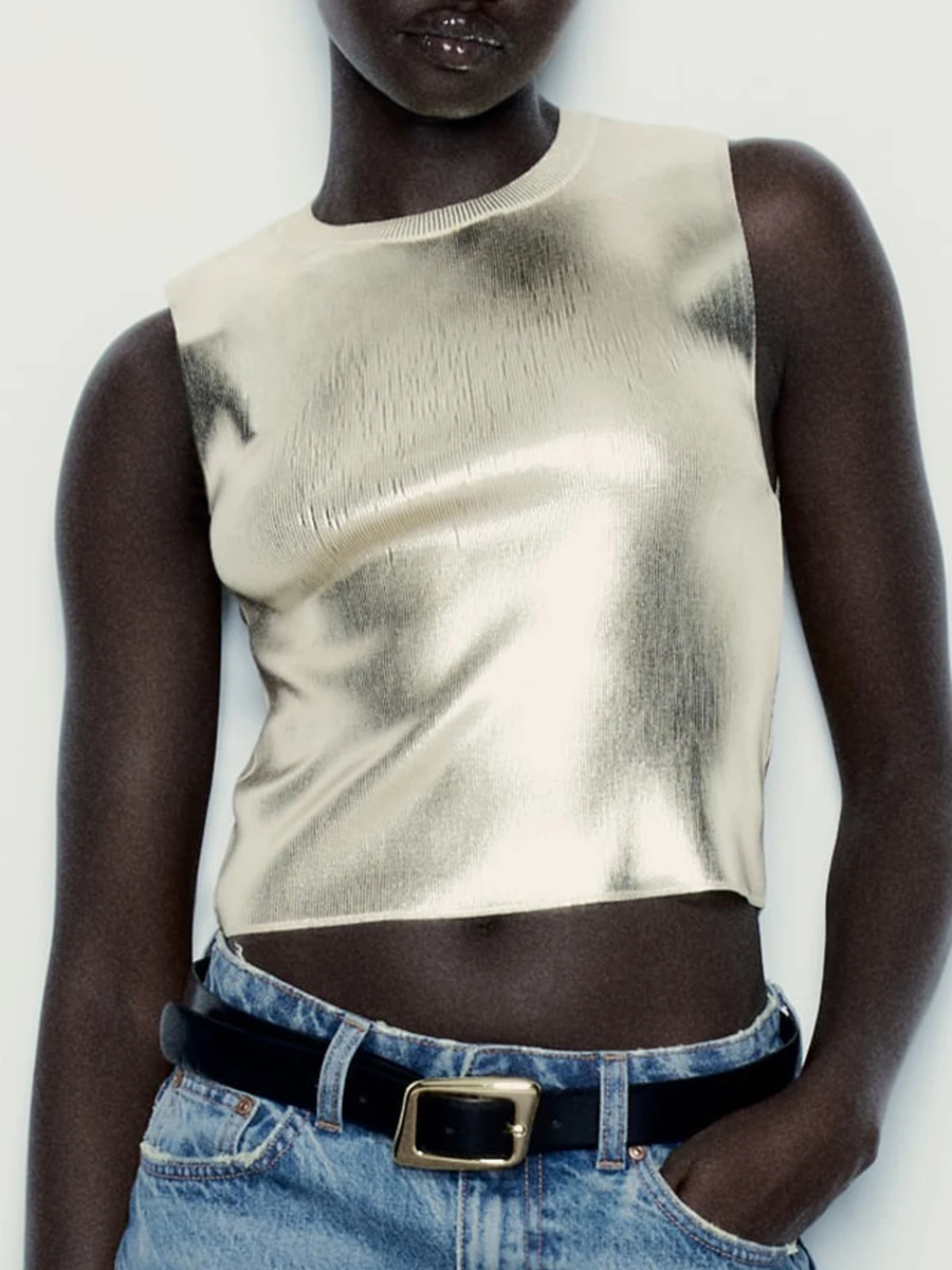 Metallic-Color-Knitted-Casual-Women-Vest-2023-Autumn-Round-Neck ...