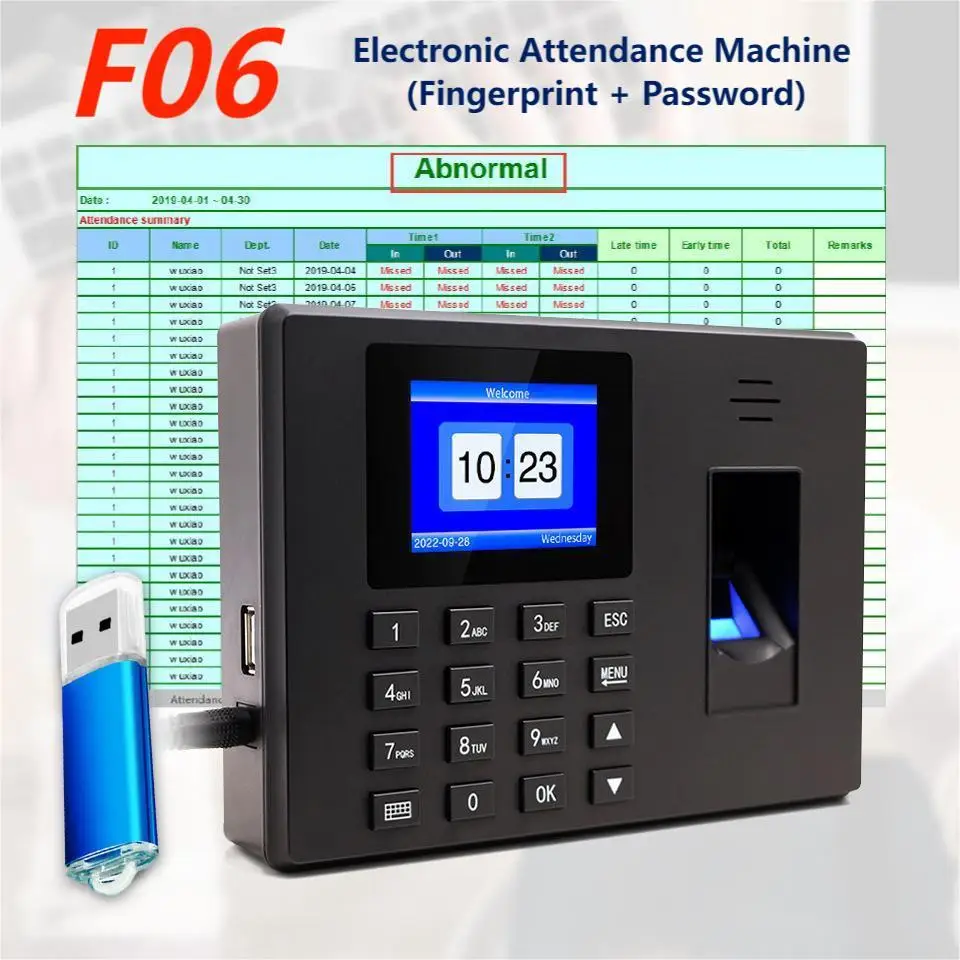 F06-Electronic-Attendance-Machine-Fingerprint-Password-No-Need-To ...