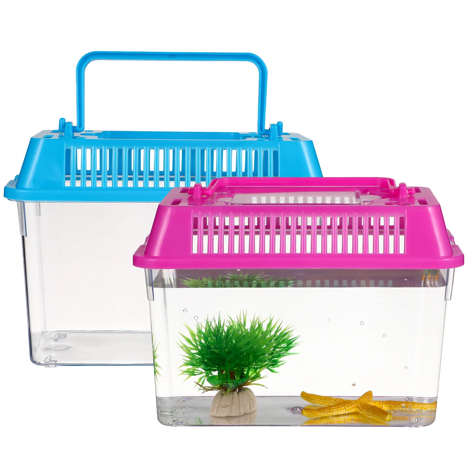 Small-Fish-Tank-Portable-Reptile-Habitat-Plastic-Turtle-Tank-Lid-Handle ...