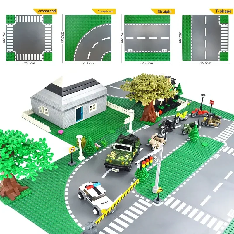 Placa-Base-Green-City-Road-Curva-de-encruzilhada-reta-Blocos-de-constru ...