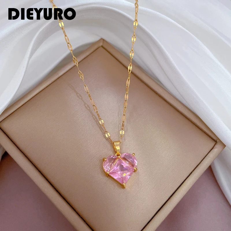 316l Stainless Steel Jewelry Necklace | Stainless Steel Pink Heart Necklace - 316l - Aliexpress