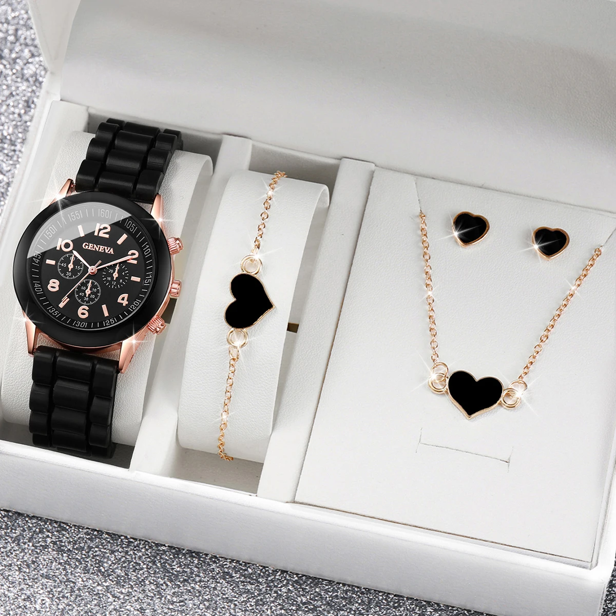 4pcs-set-Geneva-Watch-Fashion-Silicone-Band-Women-Quartz-Watches-Heart ...