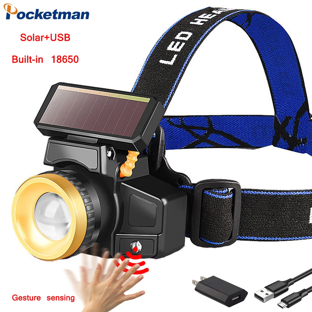 Solar-Charging-Head-Lamp-USB-Rechargeable-Headlight-Waterproof-Headlamp ...