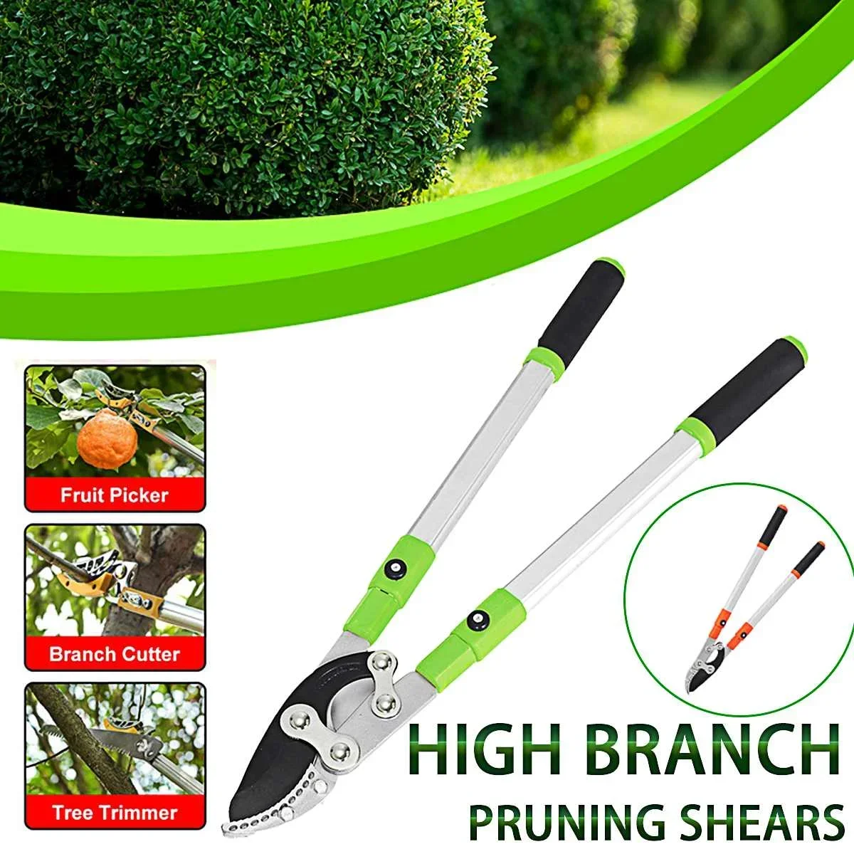 Green-Orange-Telescopic-Pruning-Shears-High-Branch-Pruning-Tool-Long ...