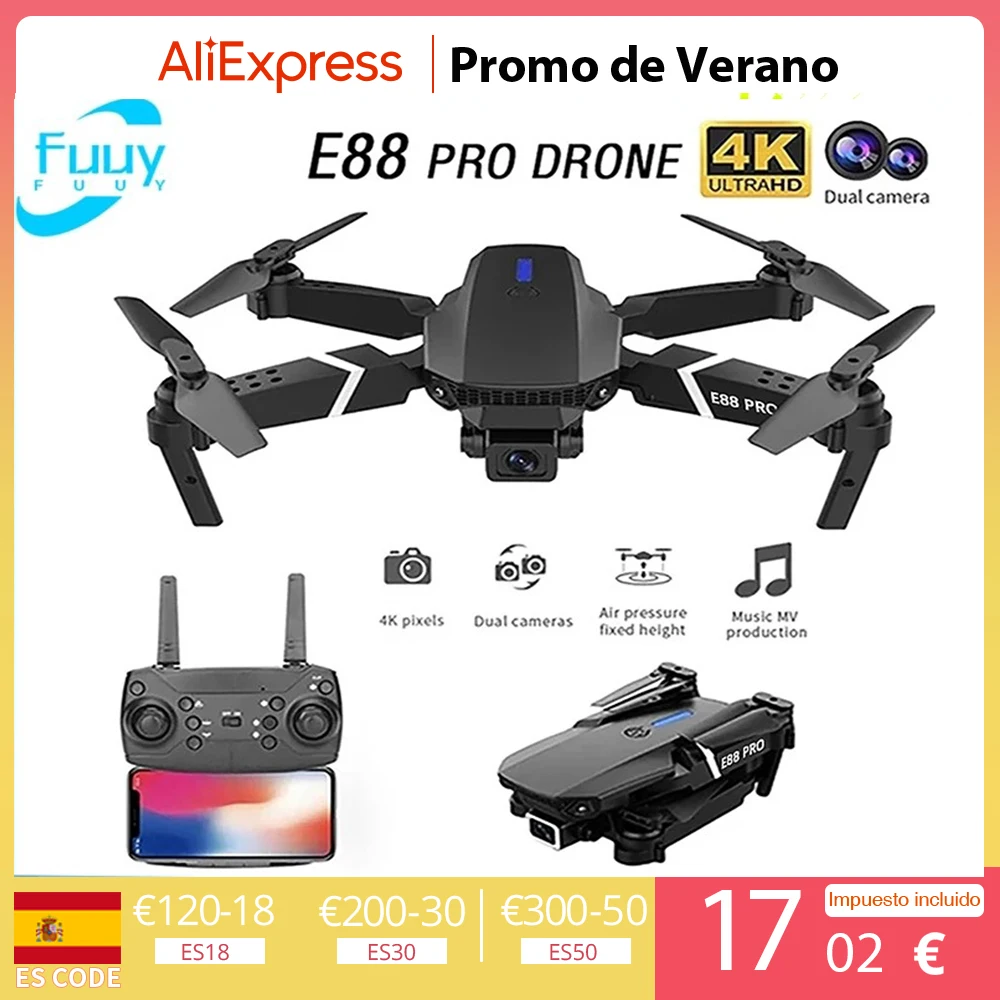 Dron profesional E88 PRO, 4K, gran angular, cámara HD, altura fija, Control remoto ...