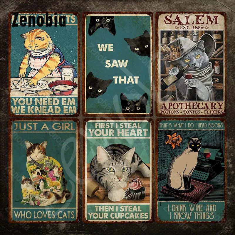Cats-and-Words-Vintage-Metal-Poster-Cartoon-Animal-Retro-Tin-Signs ...