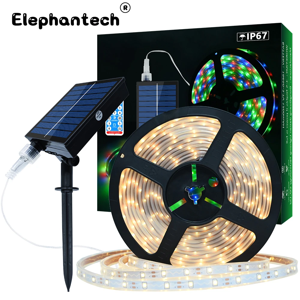 5M/10M Solar LED Strip Light 8 Modes Christmas Colorful Fairy Lights ...