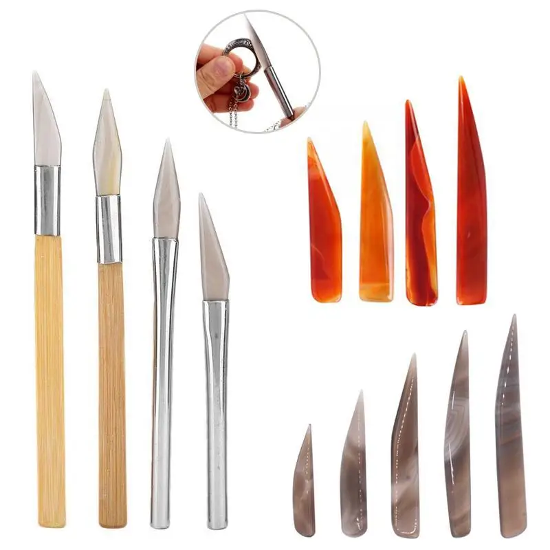 1-6Pcs-Agate-Knife-Agate-Burnisher-Polishing-Knife-Edge-With-Bamboo ...