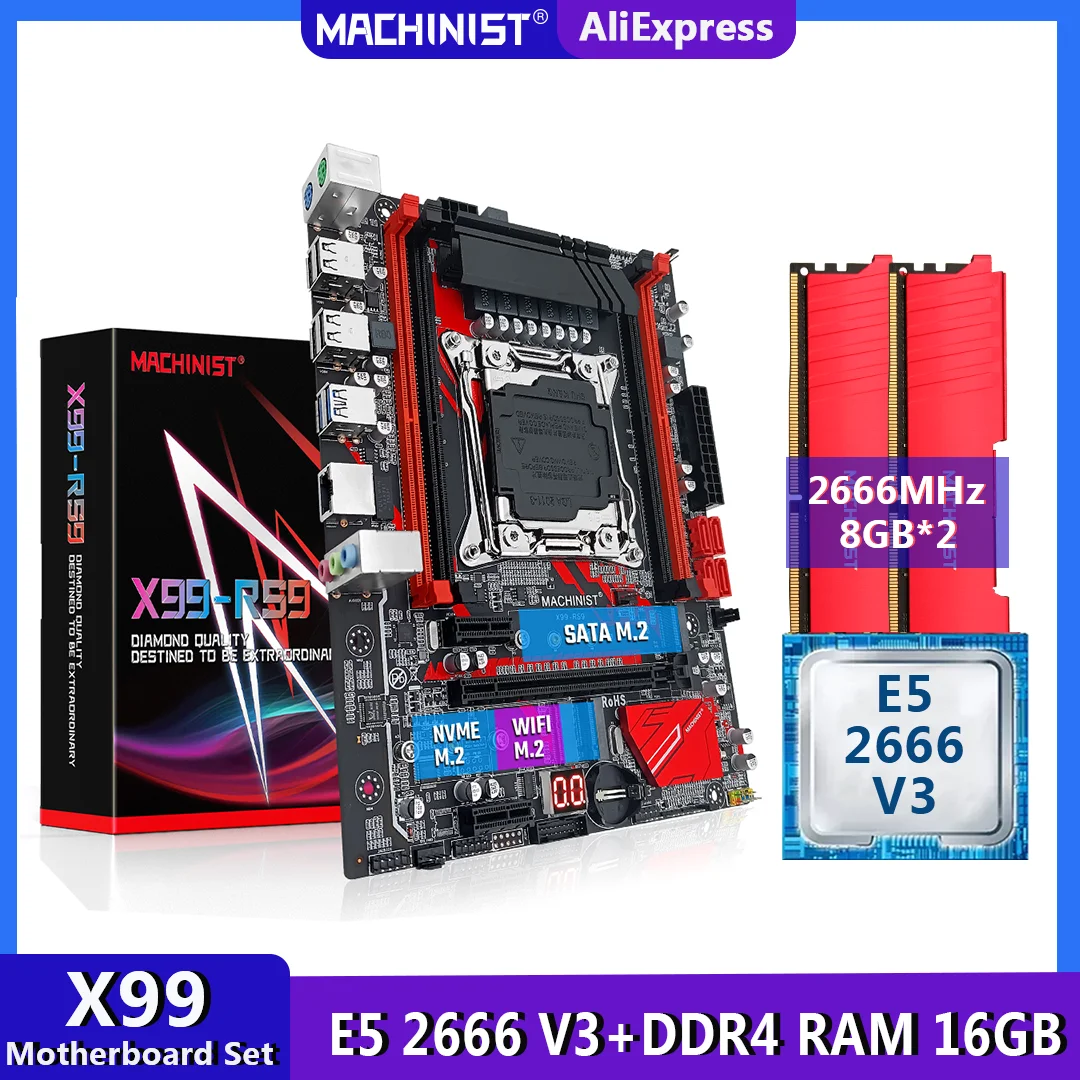 X99 Machinista Kit Placa-mãe Lga 2011-3 Conjunto Xeon E5 2666 V3 ...