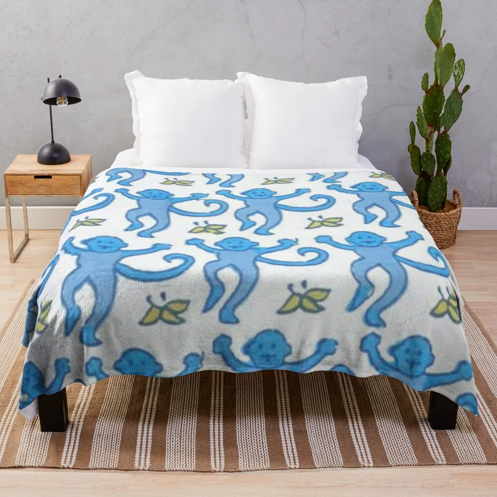 Blue Preppy Monkeys Fluffy Soft Chenille Plush Throw Blanket ...