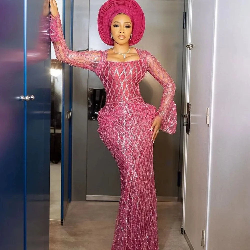 Chic-Diamond-Sequined-Lace-Aso-Ebi-Style-Prom-Dresses-Plus-Size-African ...