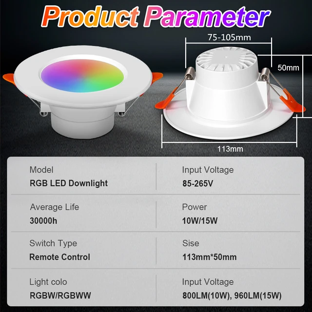 Rgbw Rgbww 10W 15W Downlight Led Spot Light 220V 110 V Távvezérléssel ...