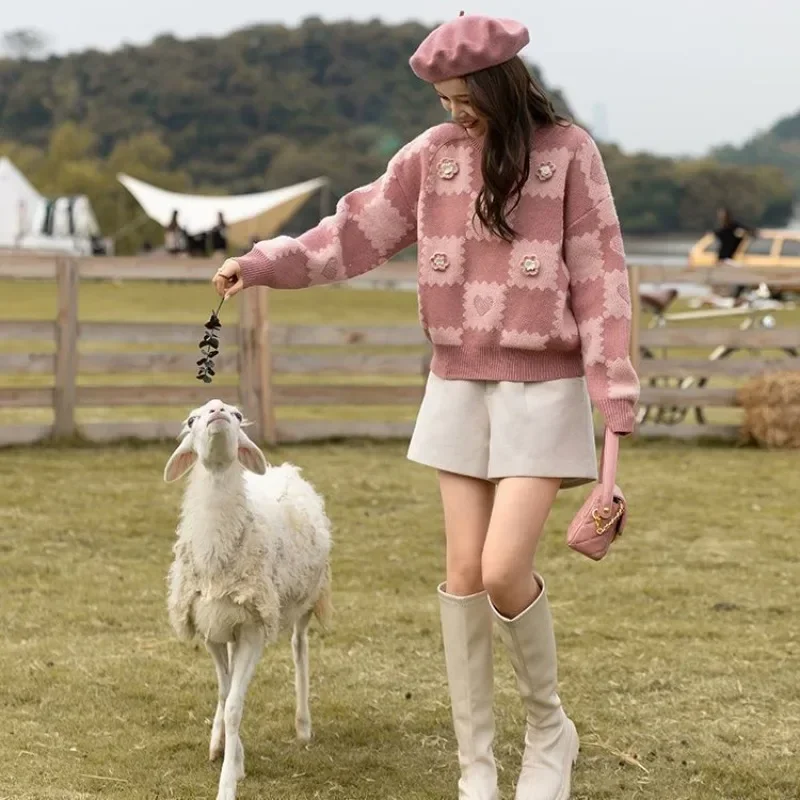 Su-ter-de-chica-dulce-para-mujer-jersey-de-cuadros-de-amor-ropa-vers ...