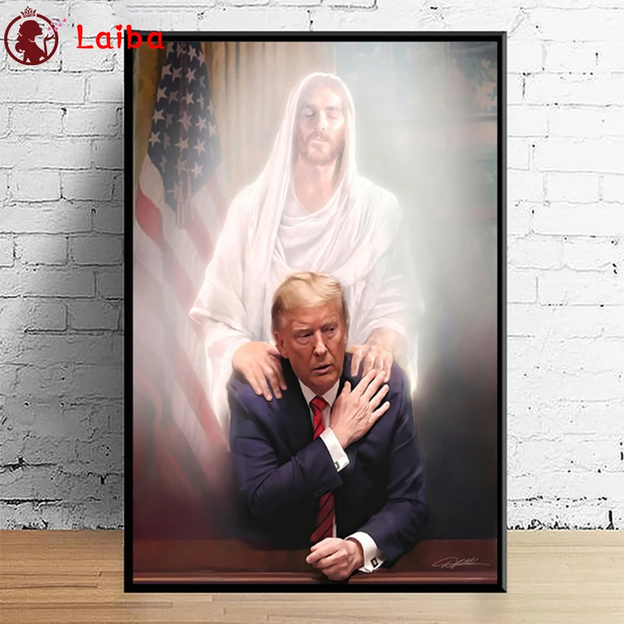 Diamond Painting Jesus Christ And Donald Trump Portrait Art 5d Cross ...