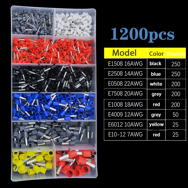 1200PCS-Insulated-Ferrules-Terminal-Block-E0508-E7508-Cord-End-Wire ...
