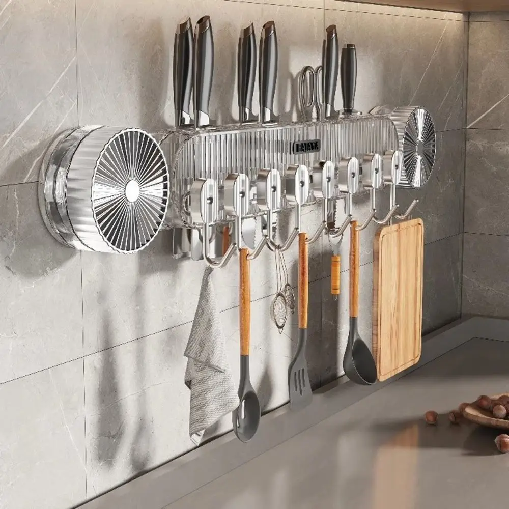 8 Hooks Rotating Suction Cup Knife Holder Punch-Free Kitchen Wall Mount ...
