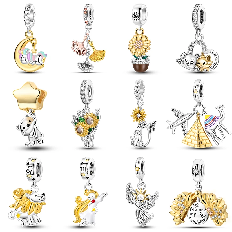 925-Sterling-Silver-Golden-Series-Star-Moon-Pyramid-Sunflower-Charms ...