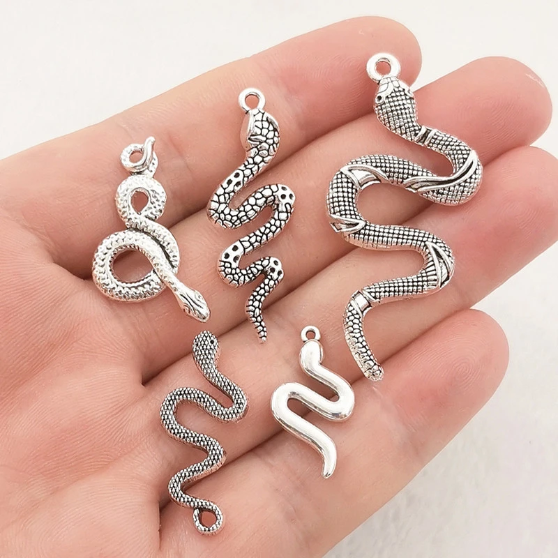 10pcs 5 Styles Mix Antique Silver Color Snake Charms Pendant Designer ...