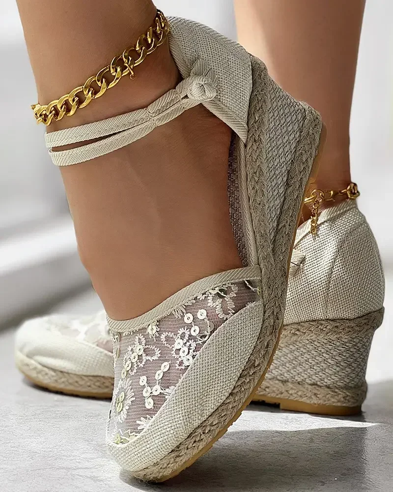 Sandals-Embroidery-Braided-Espadrille-Ankle-Strap-Wedge-Mesh-Sequined ...