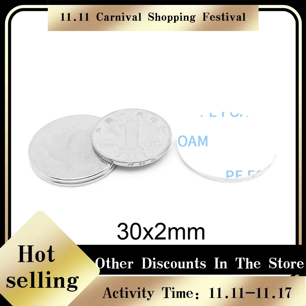 2-5-10-15-20PCS-30x2-Disc-Powerful-Strong-Magnetic-Magnets-With-3M-Glue ...