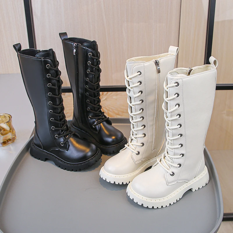 Children Long Boots Soild Color Versatile Kids High Boots Round Toes ...
