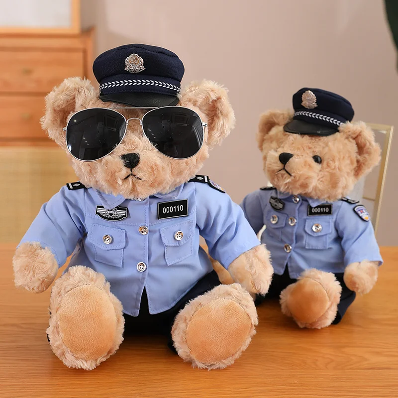 25/35cm Traffic Police Teddy Bear Plush Toy Cute Officer Reflective ...