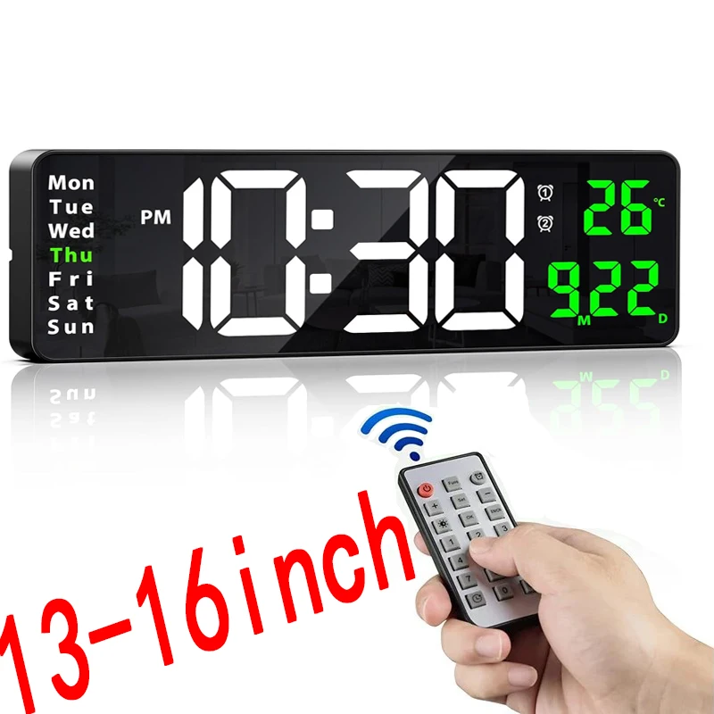 Digital-Wall-Clock-Large-LED-Wall-Mounted-Remote-Remote-Control-Date ...