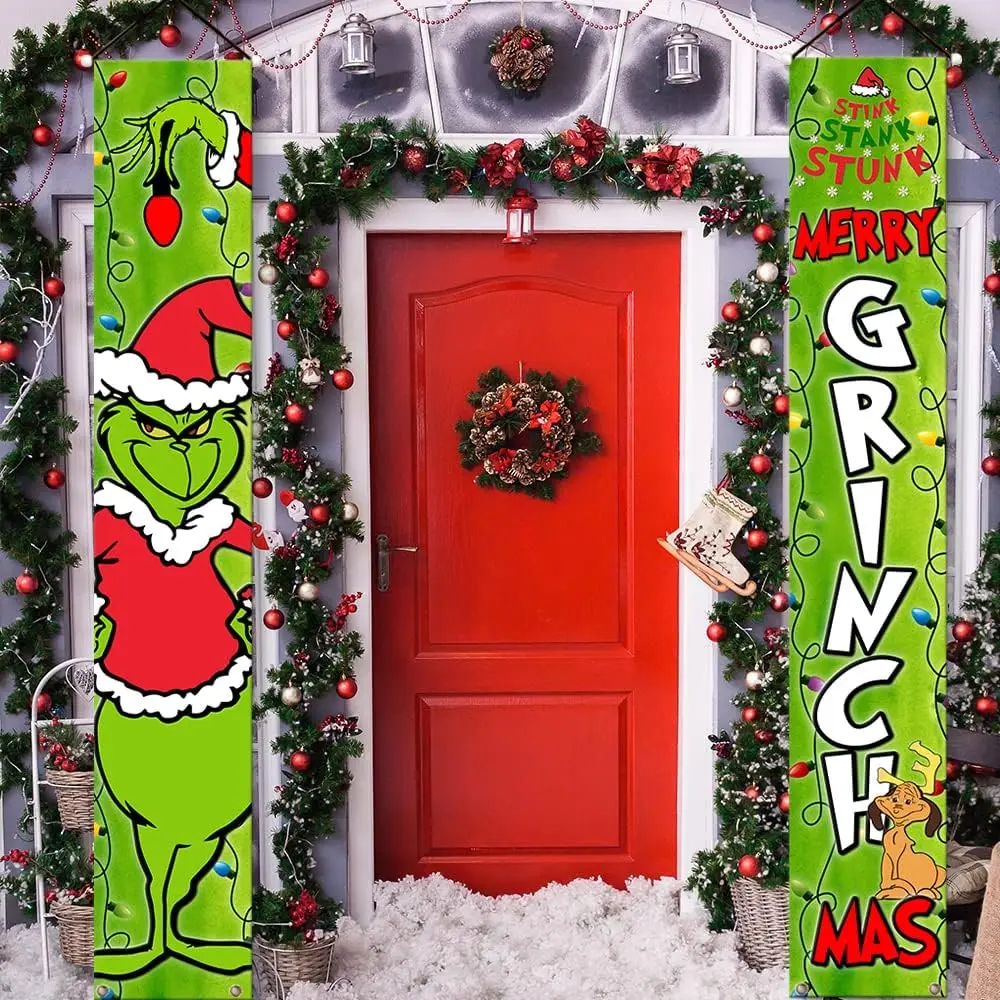 Grinch-Christmas-Decorations-Grinch-Porch-Sign-Door-Banner-Merry ...
