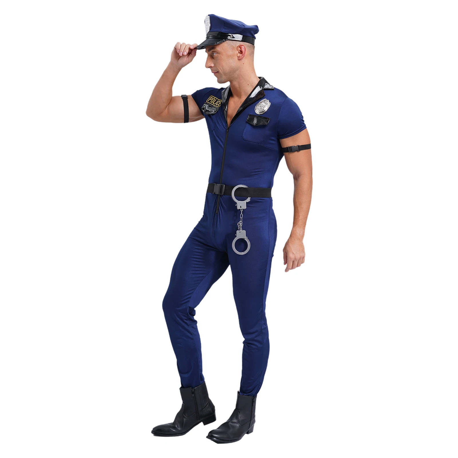 Mens-Police-Cosplay-Costumes-Dirty-Cop-Uniforms-Zipper-Short-Sleeve ...