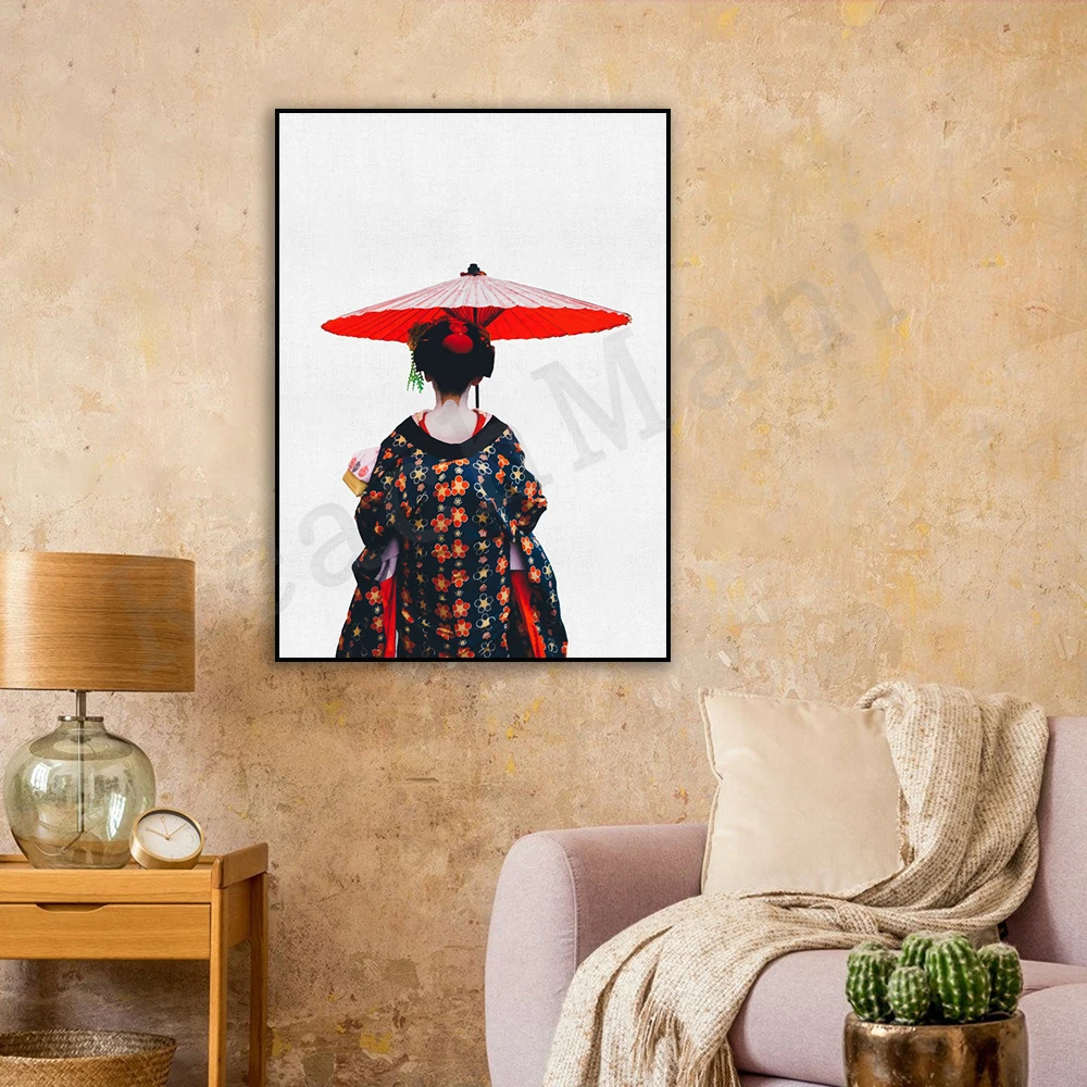 Geisha With Umbrella Painting