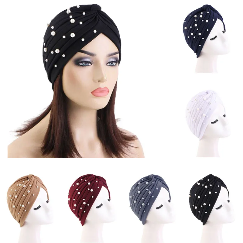 New-Women-Beads-Pearls-Turban-Indian-Muslim-Hijab-Hat-Bonnet-Beanies ...