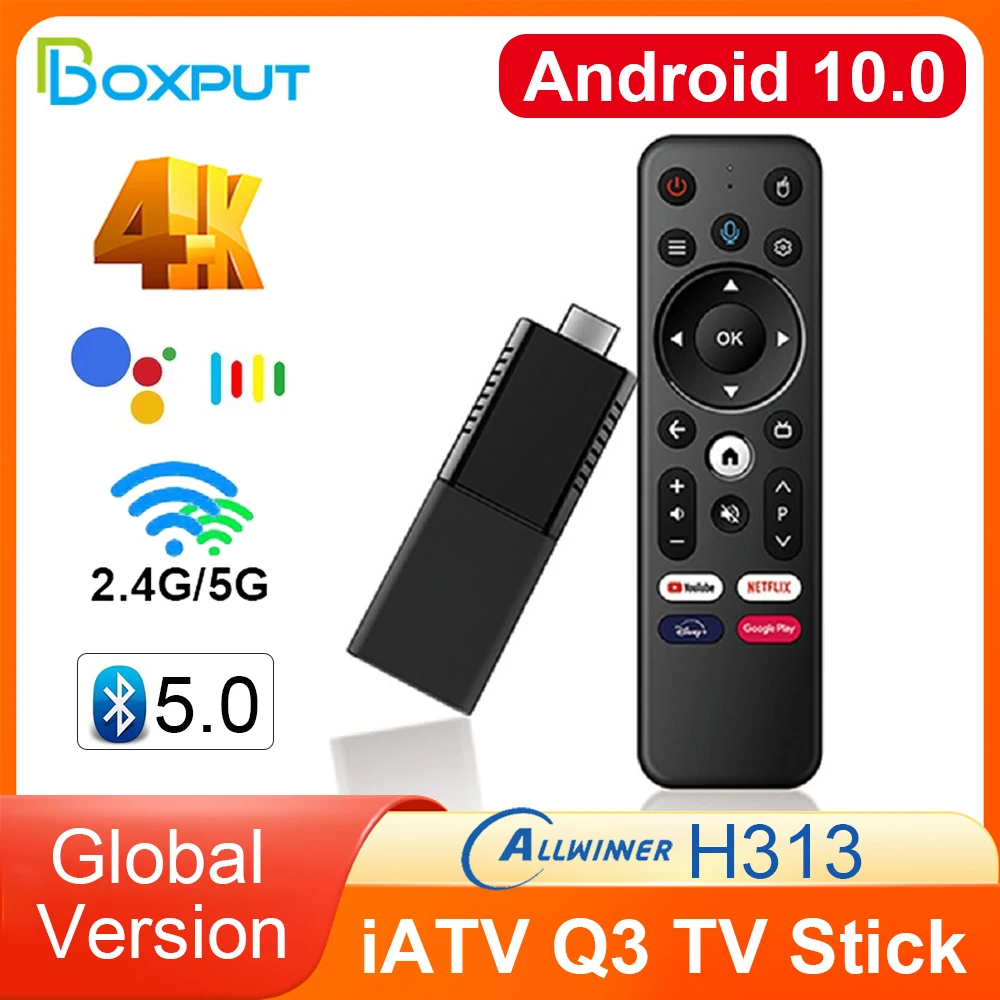 iATV Q3 Smart Black TV Stick HDR Android TV 10 Allwinner H313 4K ATV ...