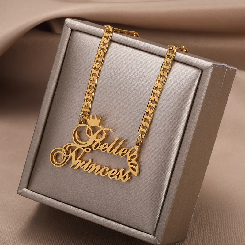 Personalized-Princess-Crown-Double-Name-Necklaces-For-Women-Stainless ...