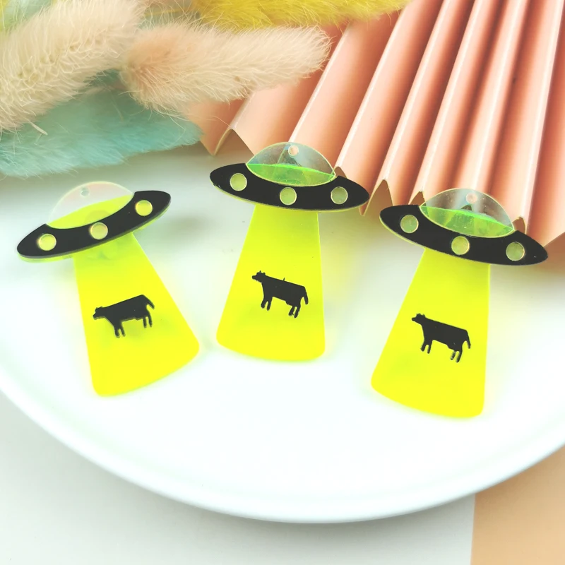 6pcs/pack Clear Acrylic ET Alien Earring Charms Funny UFO Spaceship ...