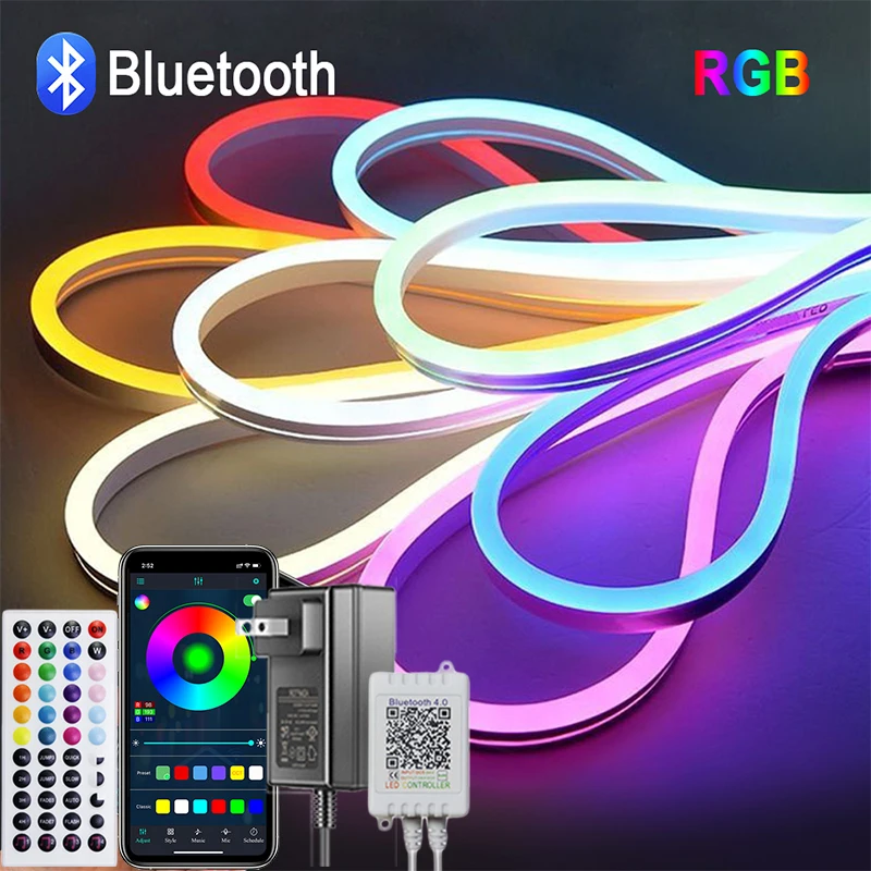 32-8F-10M-DC12V-BlueTooth-RGB-LED-Neon-Strip-House-Decoration-Mulitiple ...