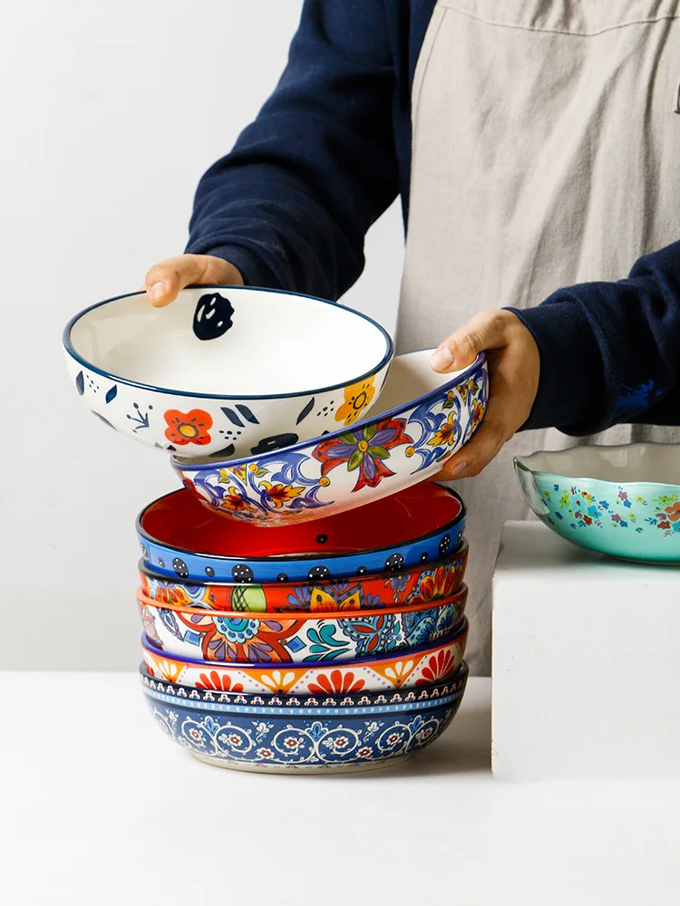 American Salad Plate Hand-painted Round Ceramic Deep Platter Home ...