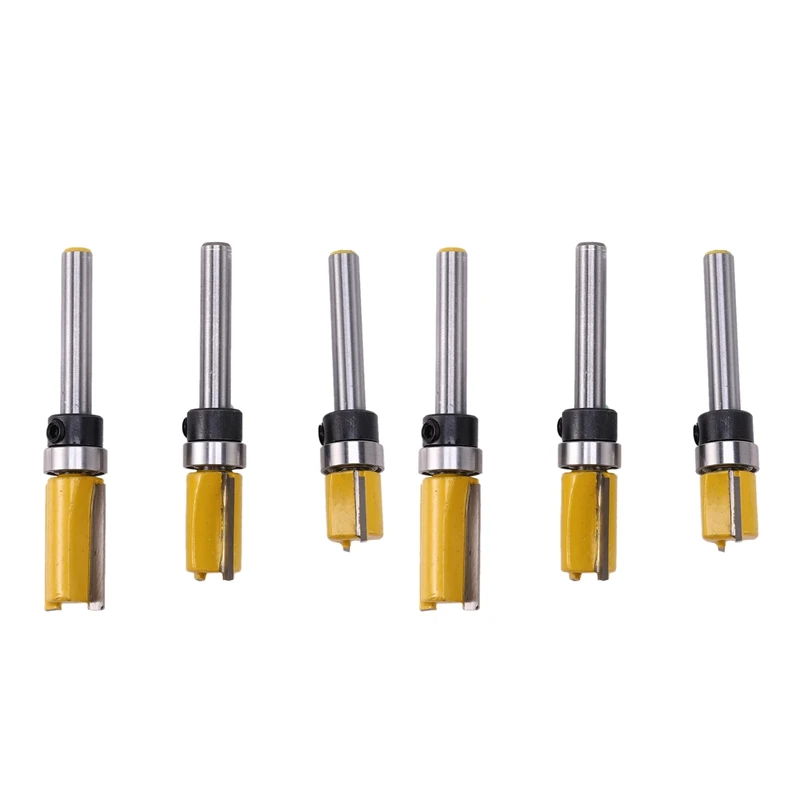 6Pcs 1/4 Inch Flush Trim Router Bit Pattern Bit Top & Bottom Bearing 1/ ...