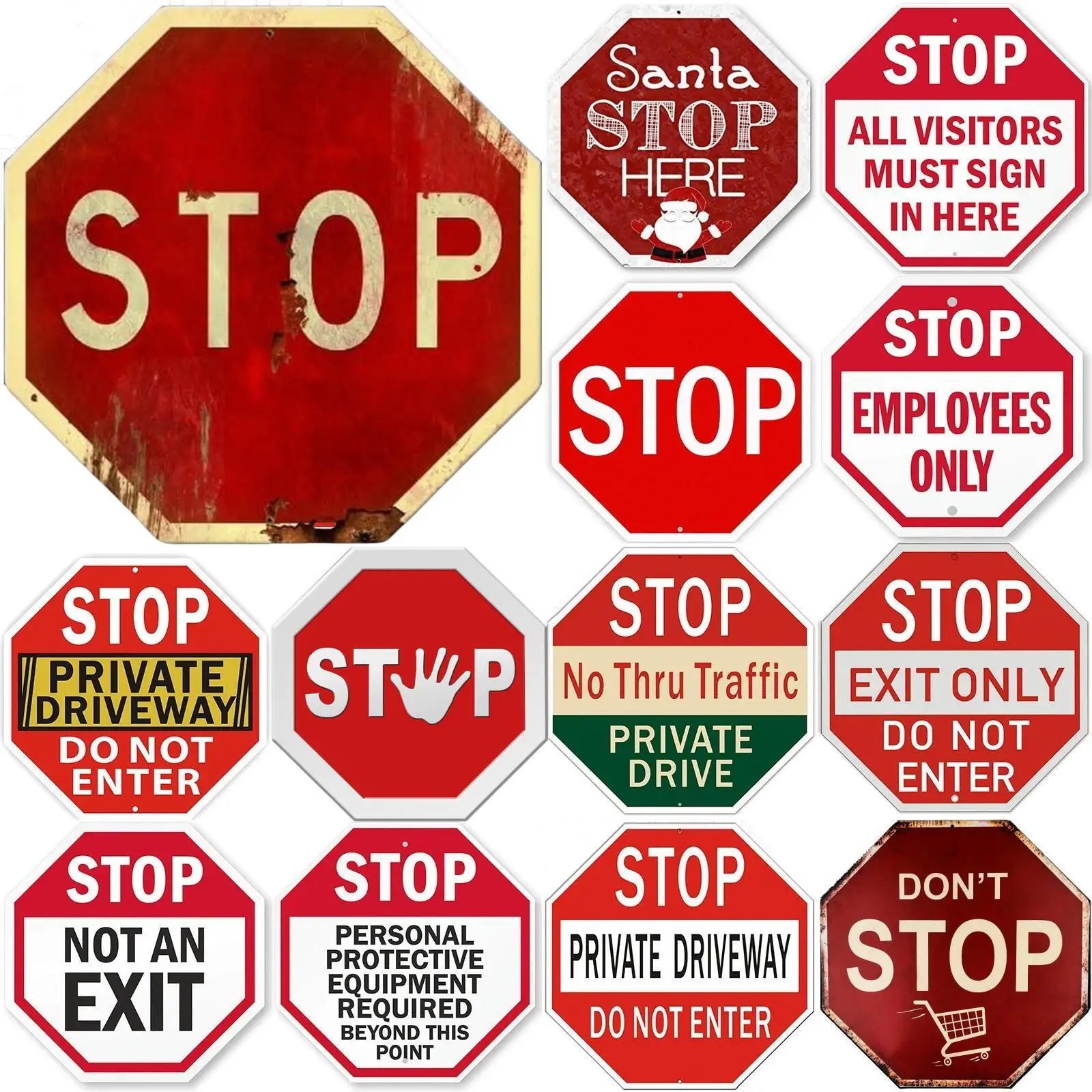 Vintage-Stop-Street-Slow-Warning-Reflective-Signs-Metal-Tin-Signs ...
