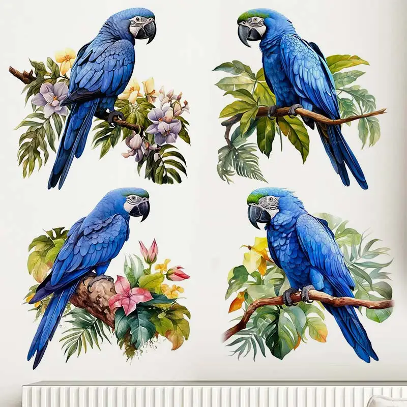 Hyacinth-Macaw-Parrot-Watercolor-Wall-Stickers-Bedroom-Kids-Room-Mural ...