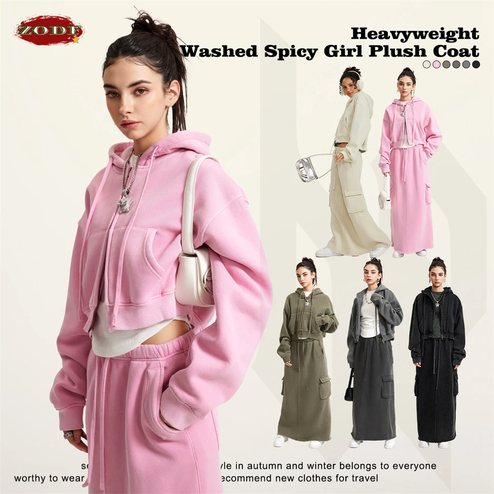 ZODF-Retro-2023-Winter-Women-Short-Zipper-Hoodies-Female-Girls-Loose ...