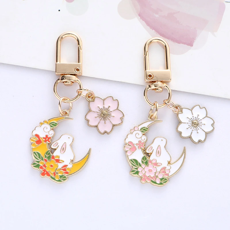 Fashion Cute Moon Cherry Rabbit Keychain For Women Sweet Cartoon Enamel ...