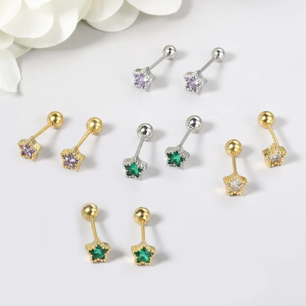 Colorful-Mini-Star-Flat-Ear-Piercing-Lobe-Stud-Earrings-for-Women ...